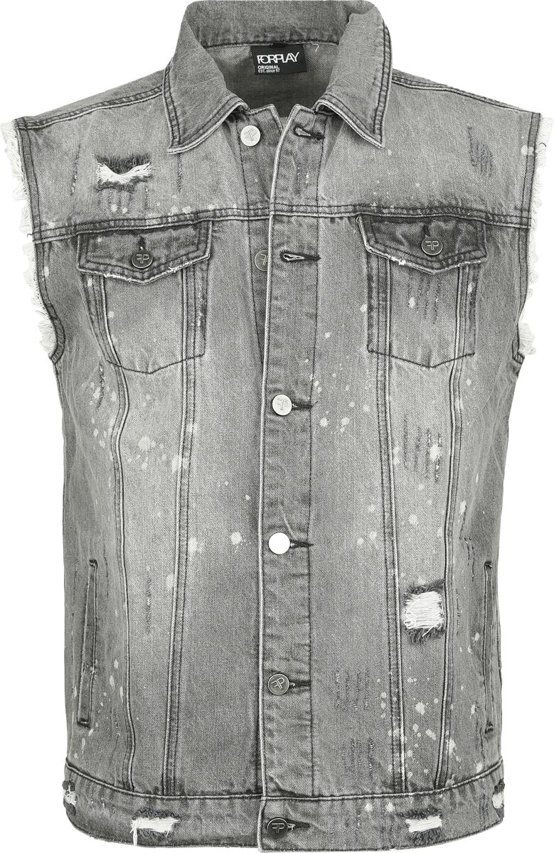 Destroyed Washed Denim Vest | Forplay Vest | EMP