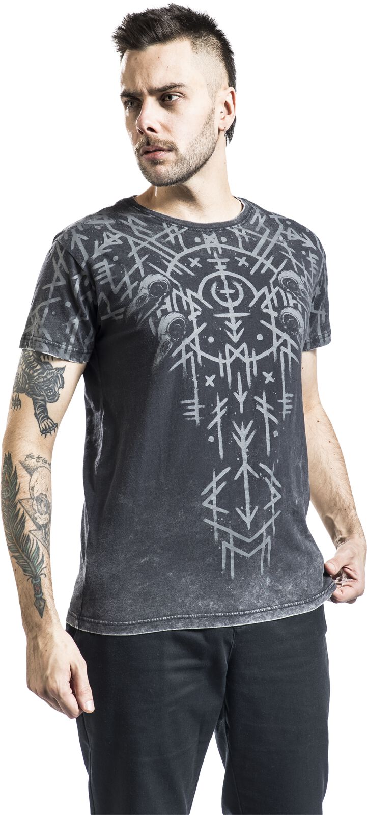 Black Washed T-Shirt With Runes And Skulls | Black Premium by EMP T ...