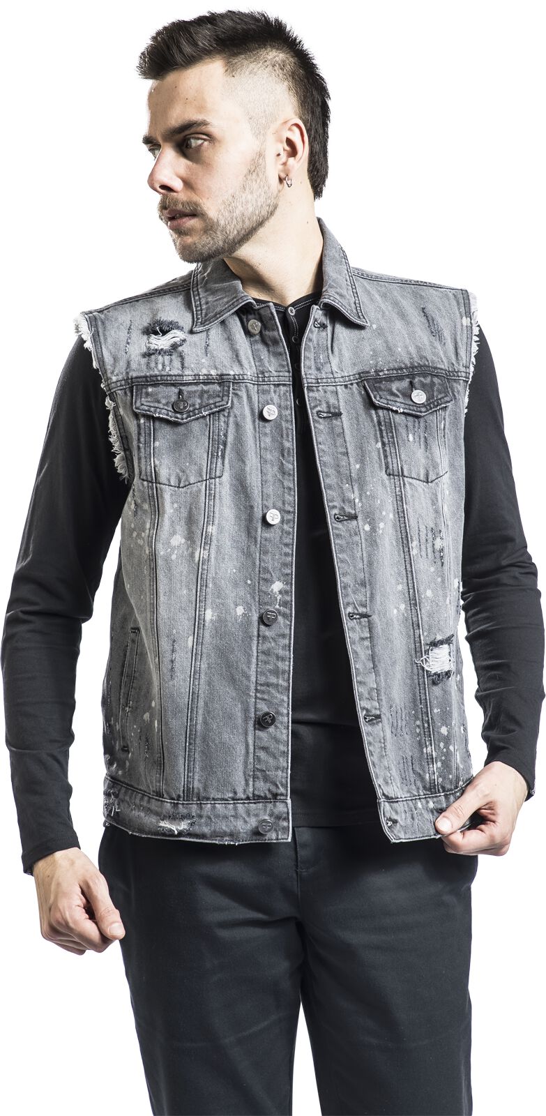 Destroyed Washed Denim Vest | Forplay Vest | EMP
